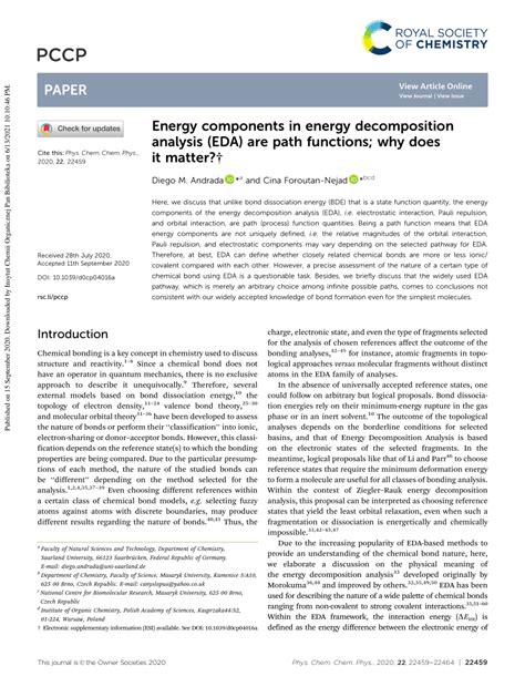 PDF Energy Components In Energy Decomposition Analysis EDA Are Path Functions Why Does It