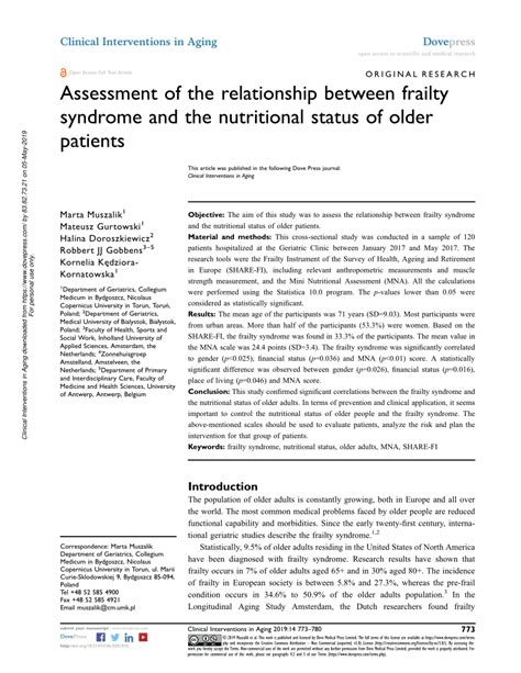 Pdf Assessment Of The Relationship Between Frailty Syndrome And The Nutritional Status Of