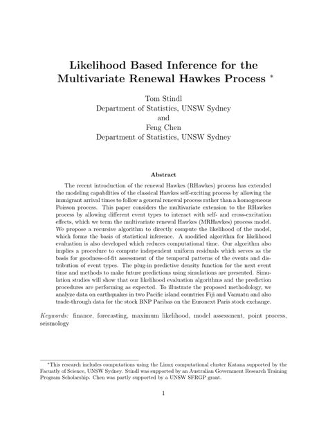 Pdf Likelihood Based Inference For The Multivariate Renewal Hawkes