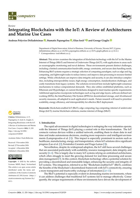 Pdf Integrating Blockchains With The Iot A Review Of Architectures And Marine Use Cases