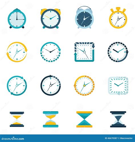 Clock Icon Flat Set Stock Vector Illustration Of Pictogram