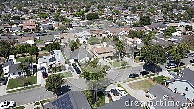 Aerial View Of Lakewood Middle Class Neighborhood City In Los Angeles