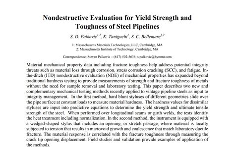 Nondestructive Evaluation Of Pipeline Yield Strength And Toughness