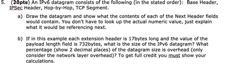 Solved 5 20pts An Ipv6 Datagram Consists Of The Following