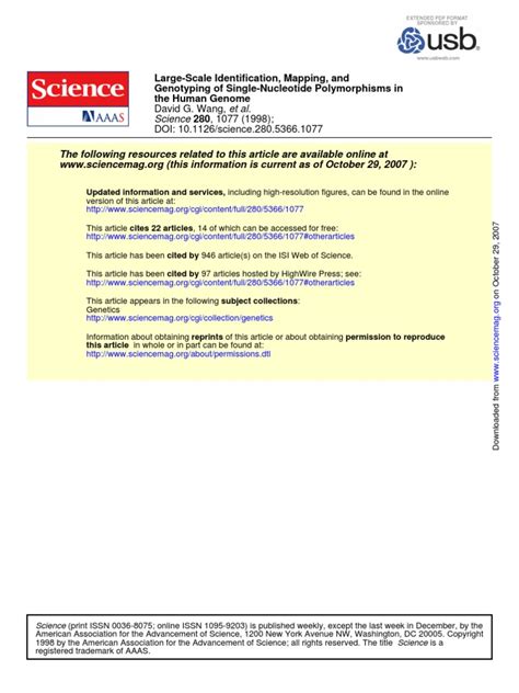 David G Wang Et Al Large Scale Identification Mapping And Genotyping Of Single Nucleotide