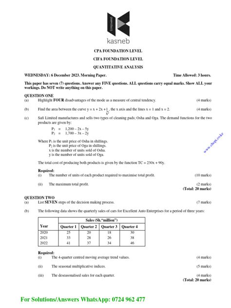 Quantitative Analysis 2015 Dec 2023 Past Papers Download Free Pdf