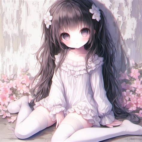 Premium Photo Anime Girl Sitting On The Ground With Flowers In Her