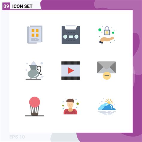 Set Of 9 Modern Ui Icons Symbols Signs For Media Gree Tea Tape Qehwa Tea Editable Vector Design