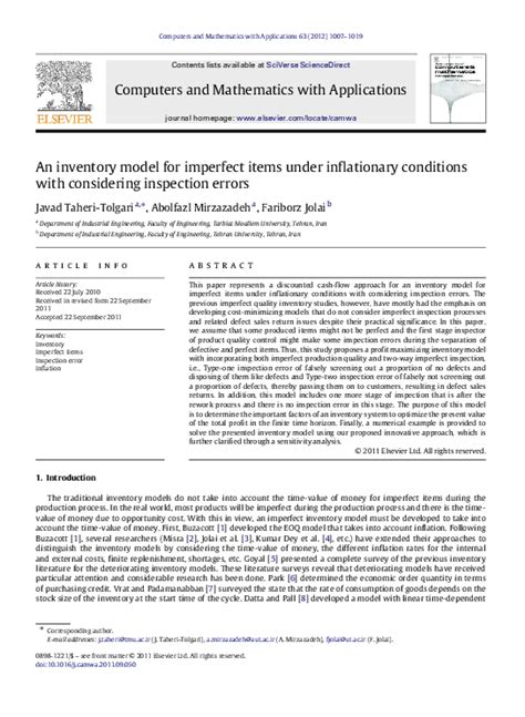 Pdf An Inventory Model For Imperfect Items Under Inflationary