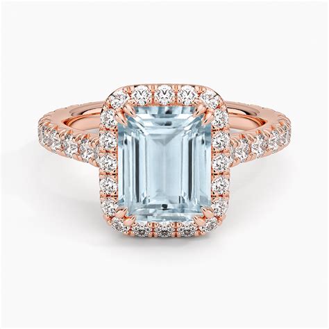 Aquamarine Sienna Halo Three Quarter Coverage Diamond Ring 3 4 Ct Tw In 14K Rose Gold