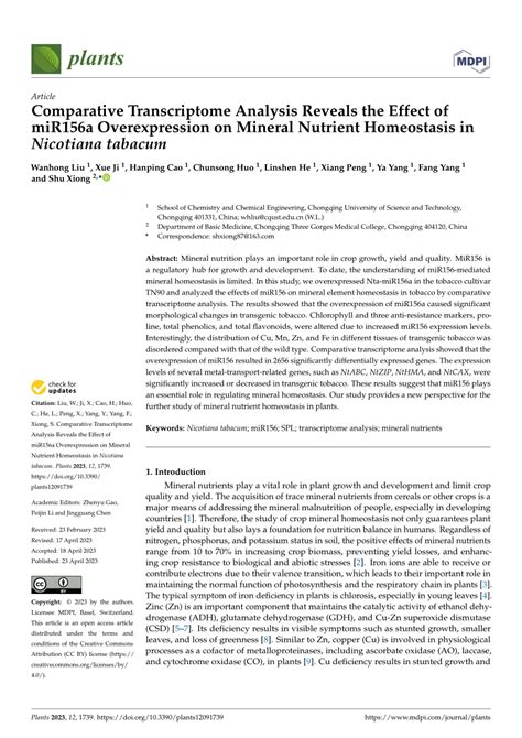 Pdf Comparative Transcriptome Analysis Reveals The Effect Of Mir156a