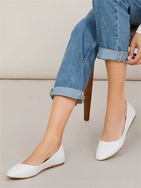 Faux Leather Pointed Toe Ballet Flats