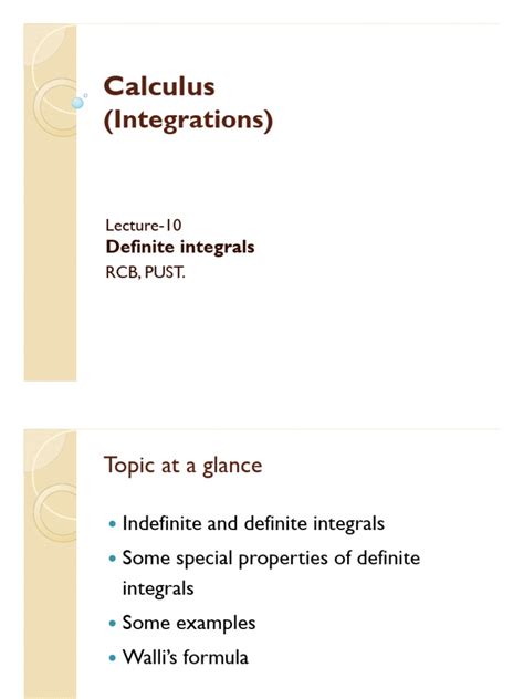 Calculus Lecture 10 Definite Integrals 2020 Dec Pdf Integral
