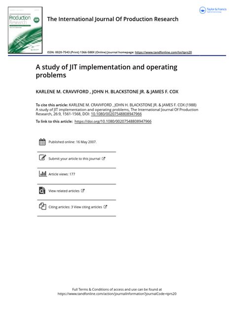 A Study Of Jit Implementation And Operating Problems Pdf Lean Manufacturing Inventory