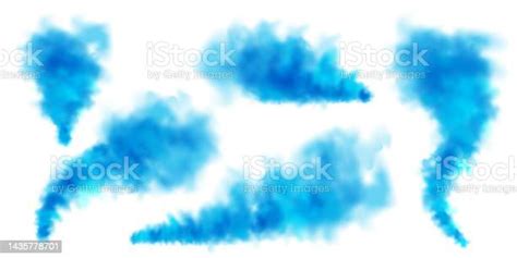 흰색 배경에 고립 된 푸른 다채로운 연기 구름 현실적인 안개 효과 안개 공기 중의 증기 증기 흐름 벡터 일러스트 레이 션 0명에 대한 스톡 벡터 아트 및 기타 이미지