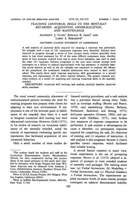 Pdf Teaching Janitorial Skills To The Mentally Retarded Acquisition Generalization And