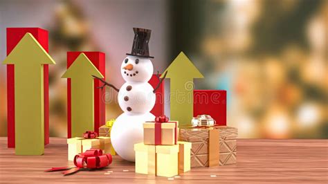 The Snow Man And Chart For Christmas Or Business Concept 3d Rendering