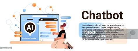 컴퓨터 응용 프로그램에서 챗봇과 채팅하는 여성 Ai 인공 지능 기술 개념 챗봇 어시스턴트 대화 가상현실에 대한 스톡 벡터 아트