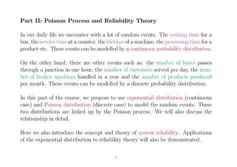 Part Poisson Process Part II Poisson Process And Reliability Theory In Our Daily Life We