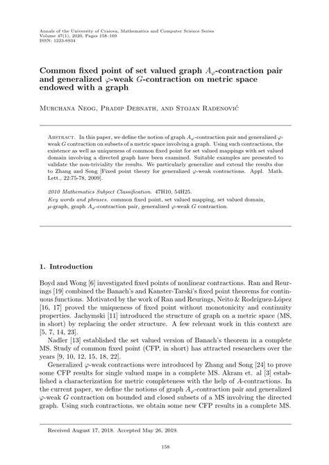 Pdf Common Fixed Point Of Set Valued Graph A ϕ Contraction Pair And