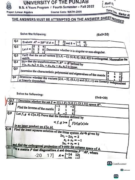 Linear Algebra Solved Fall 2022 Pdf