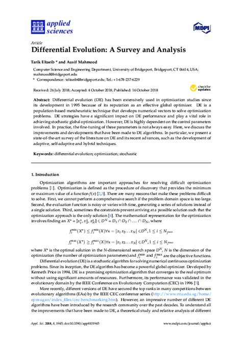 Pdf Differential Evolution A Survey And Analysis