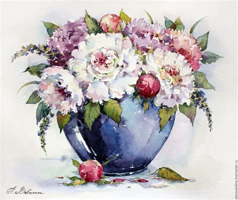 Пионы в синей вазе в интернет магазине на Ярмарке Мастеров Тольятти доставка по России