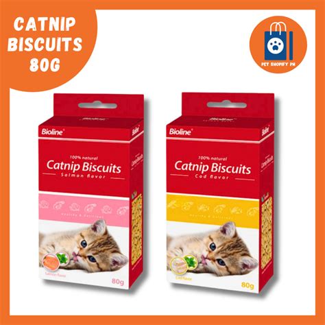 Bioline Catnip Biscuits Cod Salmon Treats For Cats 80g Vegetable Fiber Catnip Leaves Control