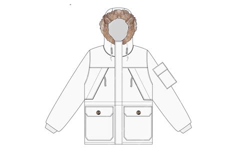 파카 재 ⁇ 모피 후드 겨울 재 ⁇ 일러스트레이션 ⁇ 터 Cad 기술 도면 평면 도면 프리미엄 벡터