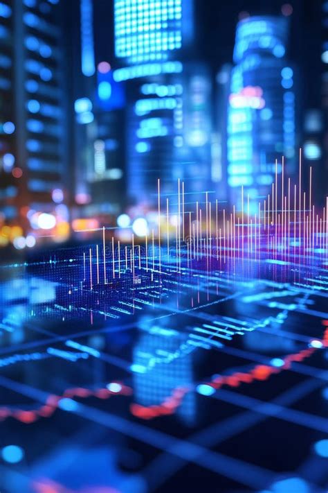 Futuristic Digital Cityscape With Illuminated Data Visualizations And Charts Stock Illustration