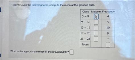 Solved 1 Point Given The Following Table Compute The Mean