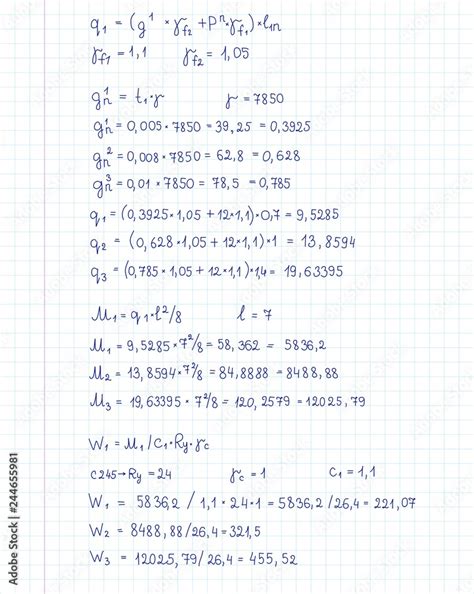 Engineering And Mathematics Equation And Calculations Handwritten On Notebook Page Vector