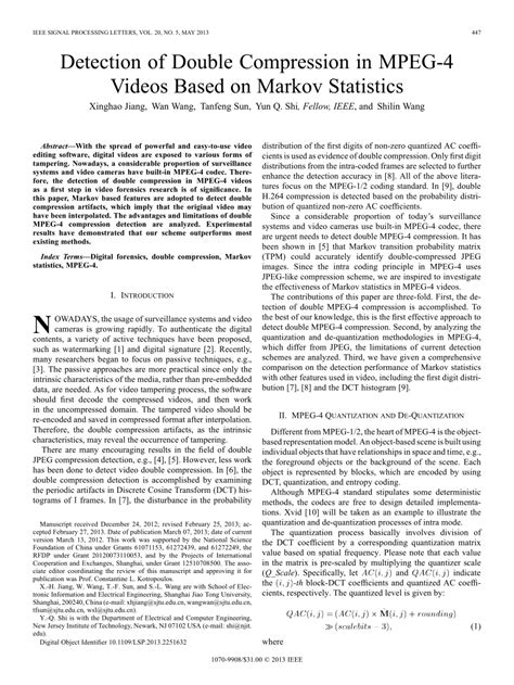 Pdf Detection Of Double Compression In Mpeg 4 Videos Based On Markov