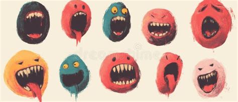 Cute Round Characters Express Various Emotions With Funny Faces And