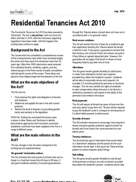 Residential Tenancies Act 2010 Pdf Leasehold Estate Landlord