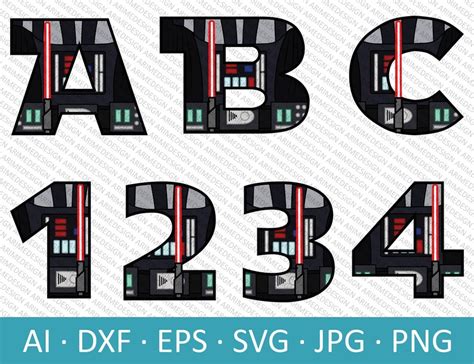 Star Wars Svg Font Alphabet Cricut Vector Bundle Darth Vader Etsy