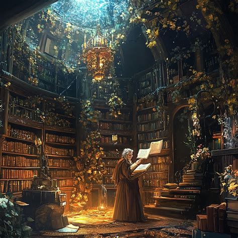 Magical Library with Floating Books | Premium AI-generated image