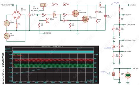 Vector Diagram Of An Electrical Schematic Of An Electronic Device Graph Of Analog And Digital