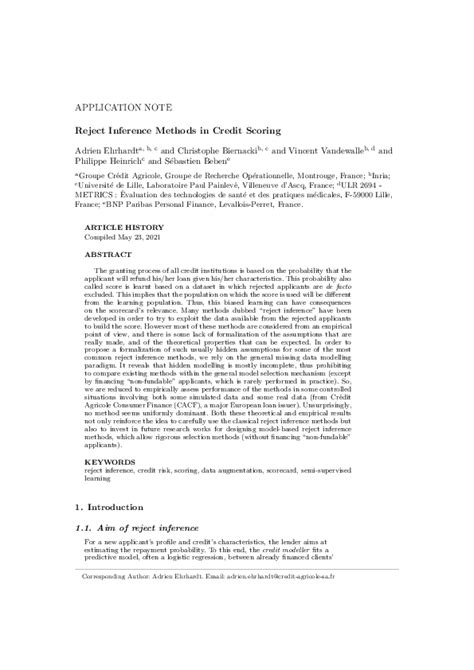 pdf application note reject inference methods in credit scoring