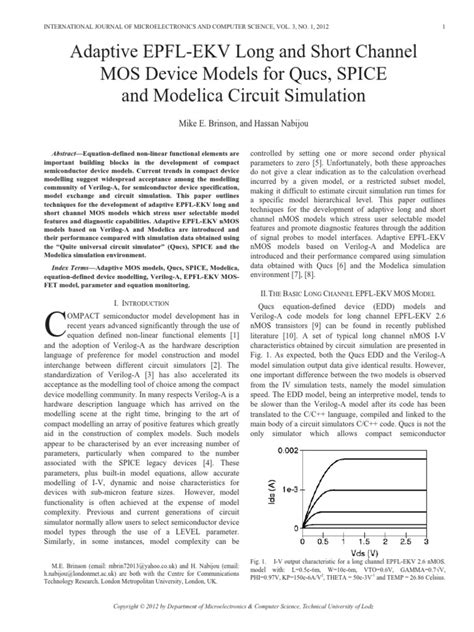 Ekv Based Modeling Pdf Mosfet Spice