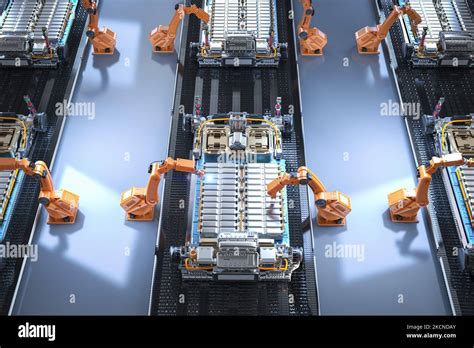 Automation Automobile Factory Concept With 3d Rendering Robot Assembly