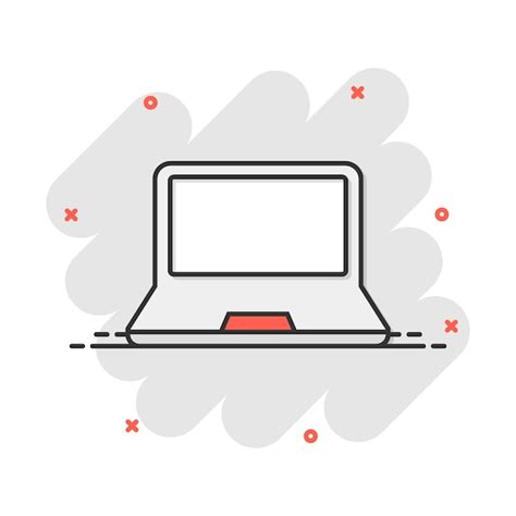 만화 스타일 노트북 기호 그림 그림 Pc 비즈니스 스플래시 효과 개념에서 벡터 만화 노트북 컴퓨터 아이콘 프리미엄 벡터