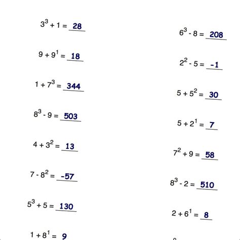 Adding And Subtracting Exponents Worksheet Printable Pdf Template