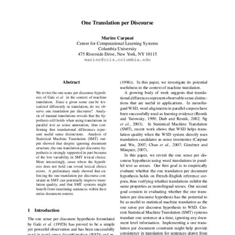 One Translation Per Discourse Acl Anthology