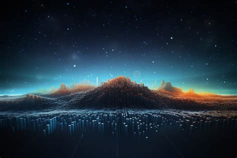 Abstract Digital Landscape With Colorful Particles Dots Fractal Realms