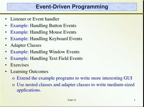 Ppt Event Driven Programming Handling Events With Listeners