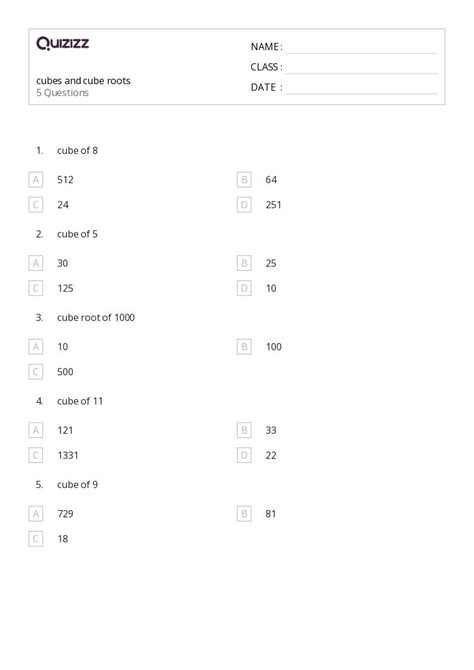 Cube Roots Worksheets For Th Class On Quizizz Free Printable