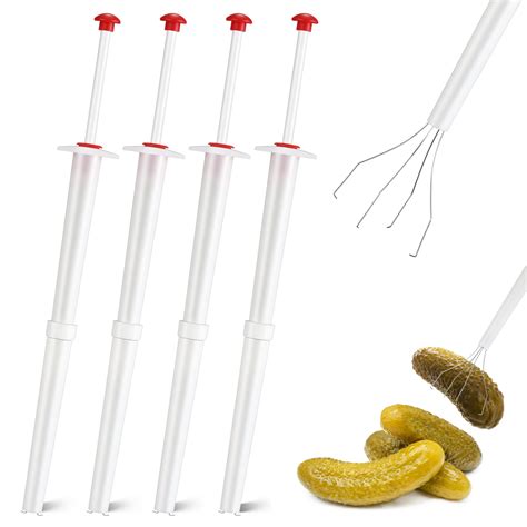 Meekoo Set Of 4 Pickle Grabber Tool Stainless Steel And Plastic Pickle Picker