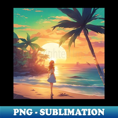 Hot Anime Girl Dream Sunset With Coconut Tree Exclusive Pn Inspire
