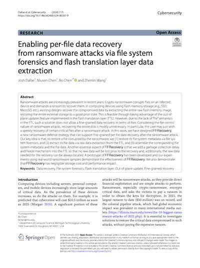 Enabling Per File Data Recovery From Ransomware Attacks Via File System Forensics And Flash